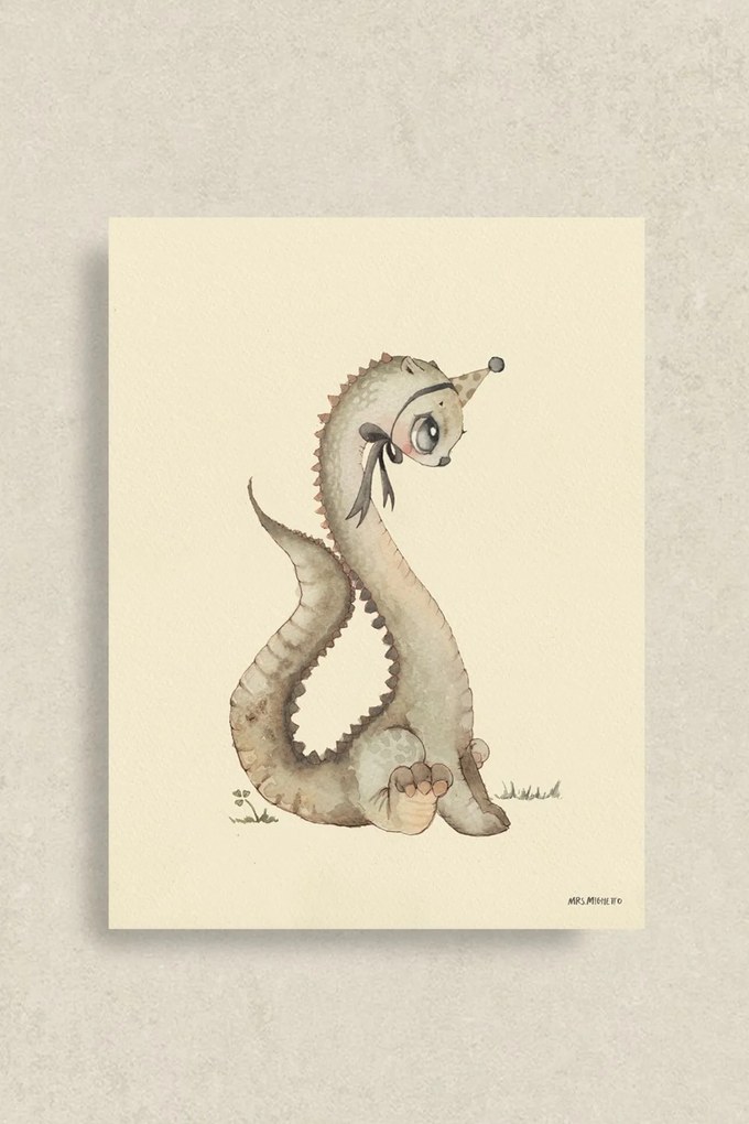 MRS. MIGHETTO Plakát Dear Dino 30×40 cm, béžová barva, papír
