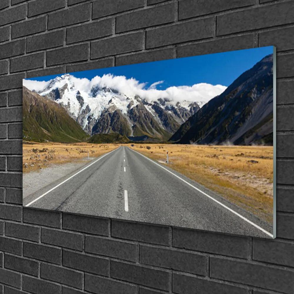 Obraz na skle Cesta Hory Sníh Krajina 140x70 cm