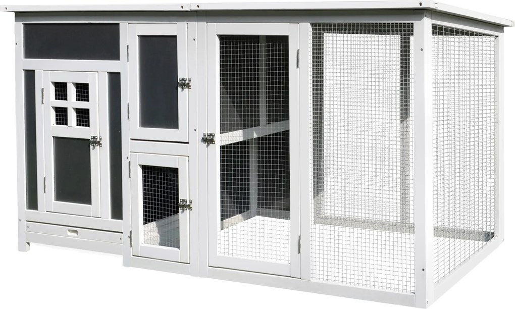 PawHut kurník pro slepice, vhodný pro 1-2 slepice, s hnízdem, box na vejce se 2 přihrádkami, jedle, šedá+bílá, 160 x 75 x 80 cm | Aosom