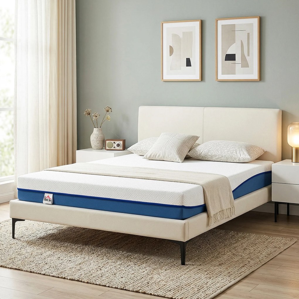 HOMCOM matrace 160x200 cm, matrace pro dvě osoby, paměťová pěna se zeleným čajem, snímatelný pratelný potah, střední tvrdost