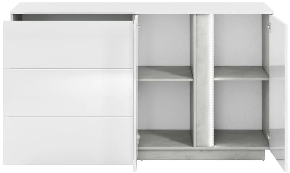 Casarredo Komoda 2D3S RUBENS beton šedý/bílá lesk