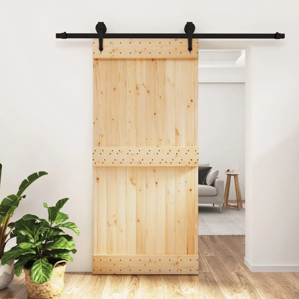 Posuvné dveře s kováním 95 x 210 cm masivní borové dřevo