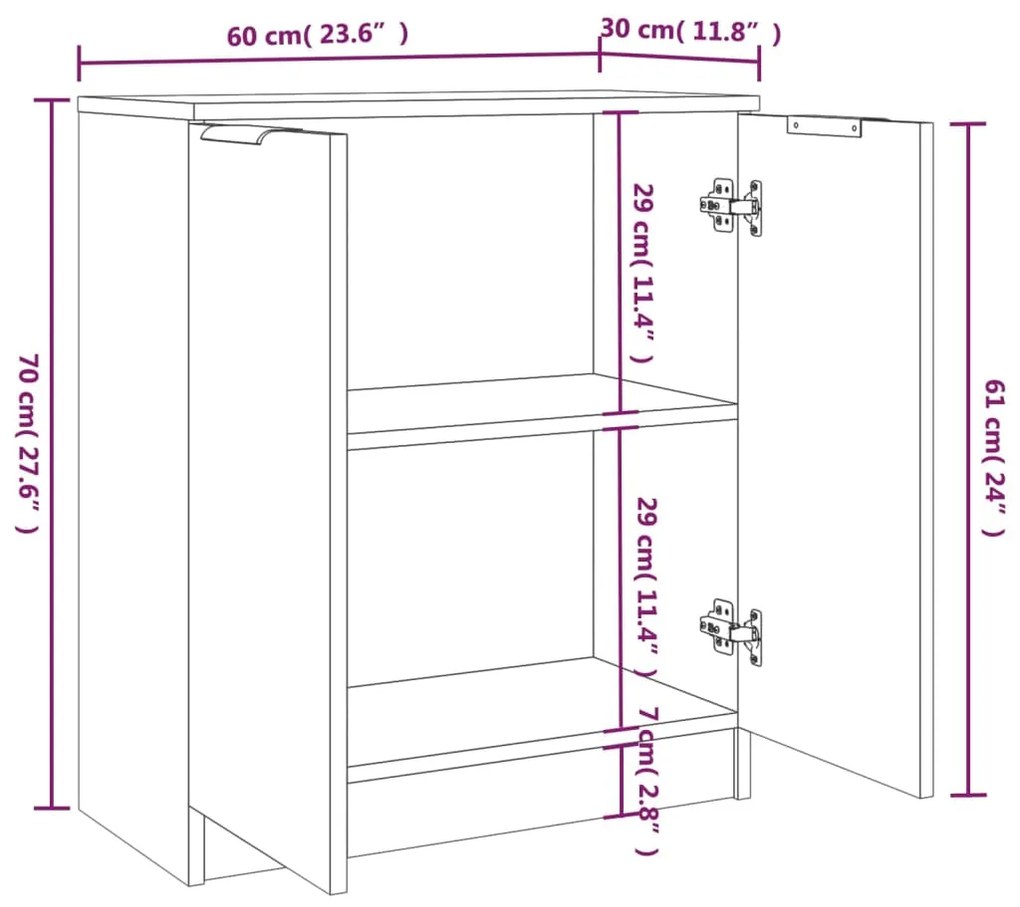 Příborníky 2 ks kouřový dub 60 x 30 x 70 cm kompozitní dřevo,  3115777