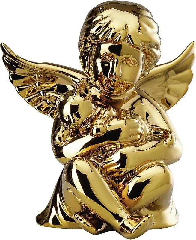 Figurka Classic anděl s kočkou střední zlatá