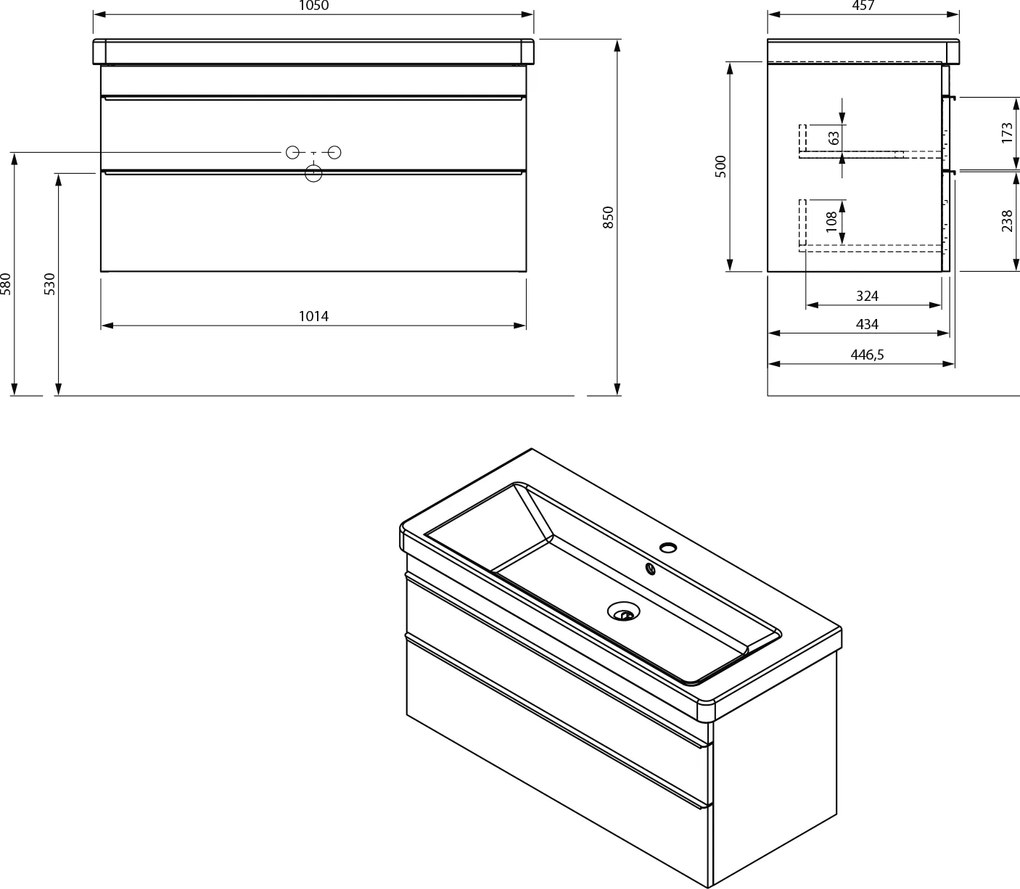 Sapho SITIA umyvadlová skříňka 101,4 x 43,2 x 43,4 cm 2x zásuvka dub alabma SI105-2222