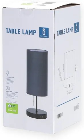 Aigostar - Stolní lampa s USB portem 1xE27/40W/230V černá