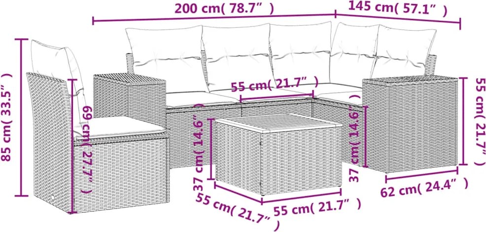 6dílná zahradní sedací souprava s poduškami šedá polyratan 3257782