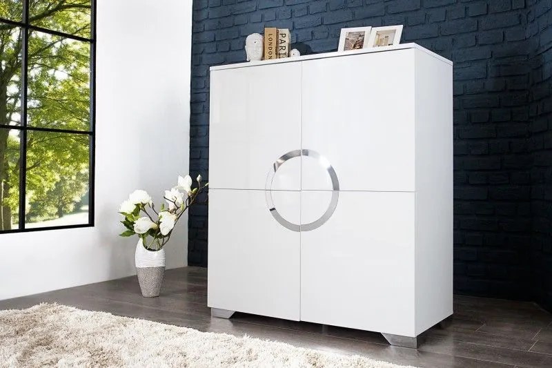 Deflee vysoká komoda ZEN WHITE II VK35606MDF vysoký lesk, ušlechtilá ocel  100 x 120 x 45 cm