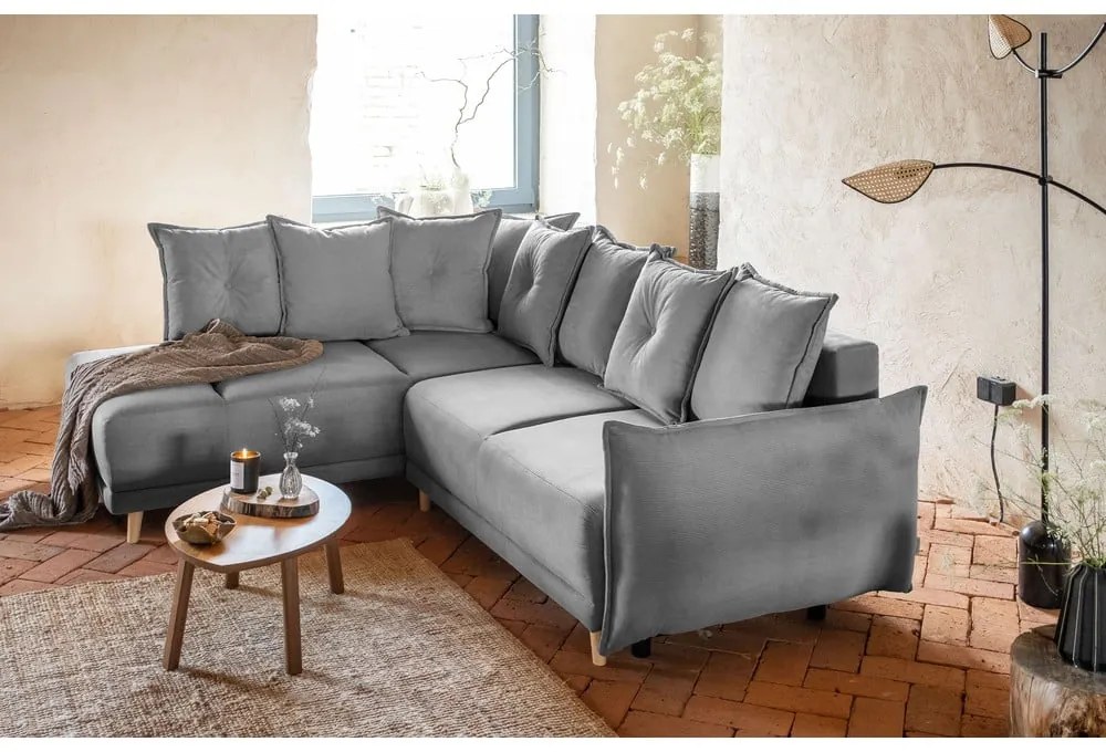 Šedá manšestrová rozkládací rohová pohovka (levý roh) Lazy Lukka – Miuform