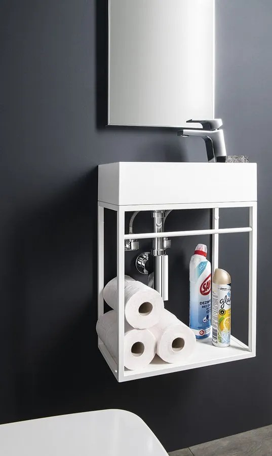 Sapho Sapho, AMAROK litý mramor umyvadlo 40x11x22cm, bílé, baterie vpravo, AR500