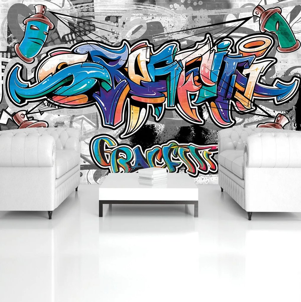 Fototapeta - Barevné Graffiti na šedé (152,5x104 cm)