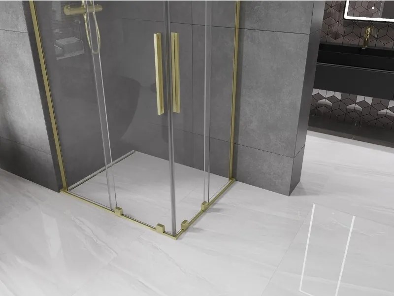 Mexen Velar L Duo, sprchový kout s posuvnými dveřmi 100 x 90 cm, 8mm čiré sklo, zlatá matná, 871-100-090-02-03-55