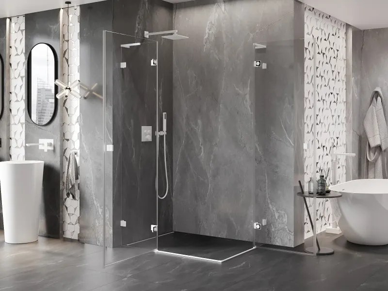 Mexen Lunar, L Duo výklopný sprchový kout 100 x 80 cm, 8mm čiré sklo, bílý profil, 834L-100L-080P-20-00