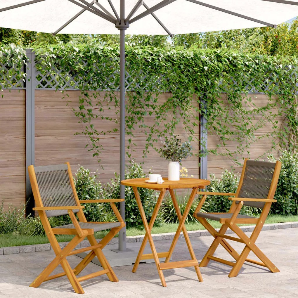 3dílný bistro set šedý polypropylen a masivní dřevo 3281854