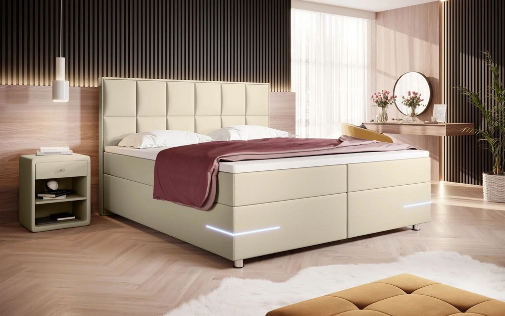 K&M postele Boxspring postel MILANO bez úložného prostoru s LED Velikost postele: 120 × 200 cm, Výběr matrace: Taštičková zónová matrace - měkká (70–…