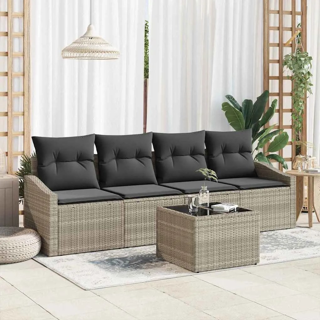Set pohovek 5 ks Světle šedá polyratan 3346592