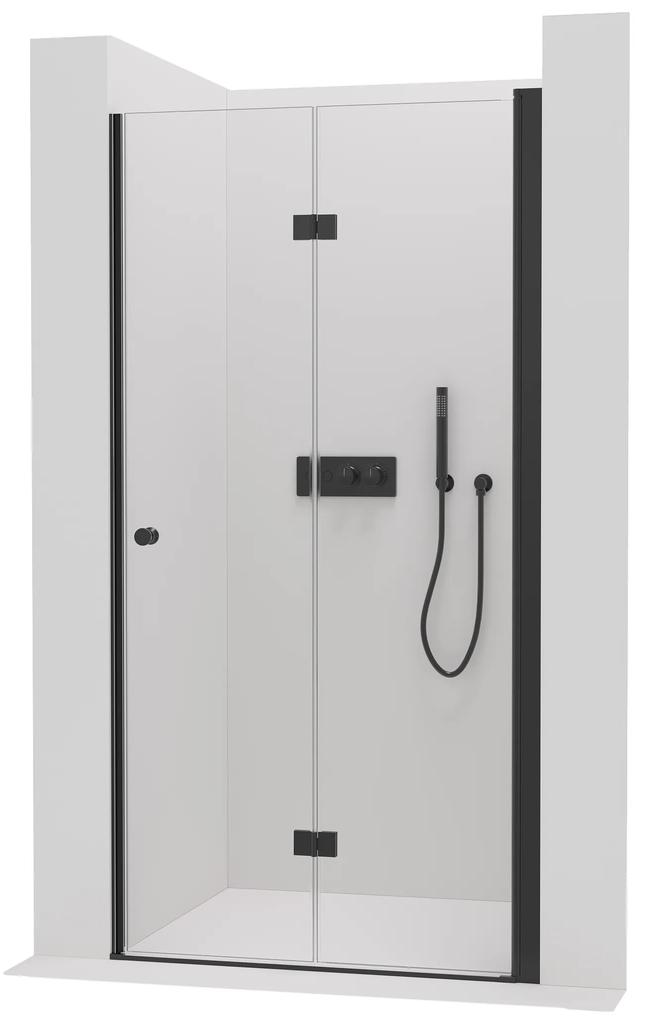 Cerano Volpe, skládací sprchové dveře 80x190 cm, 6mm čiré sklo, černý profil, CER-CER-423328