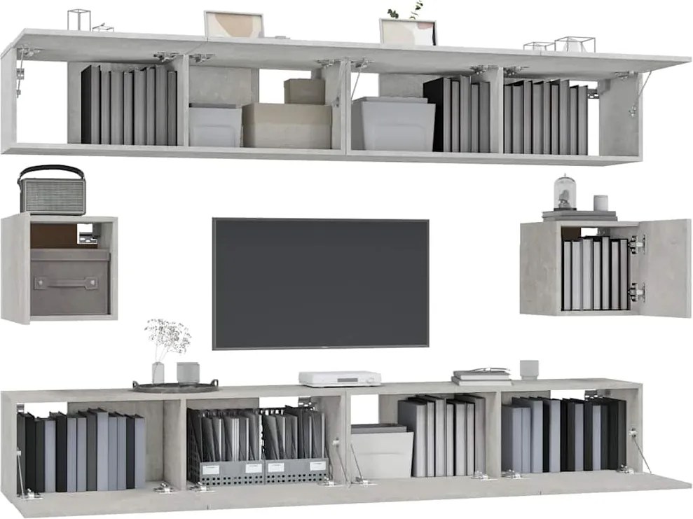 6dílný set TV skříněk betonově šedý kompozitní dřevo 3114369