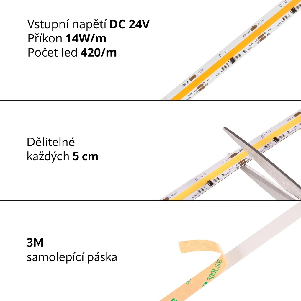 T-LED 079553 LED pásek digitální COB 24DIGI14 WS2811 Studená bílá