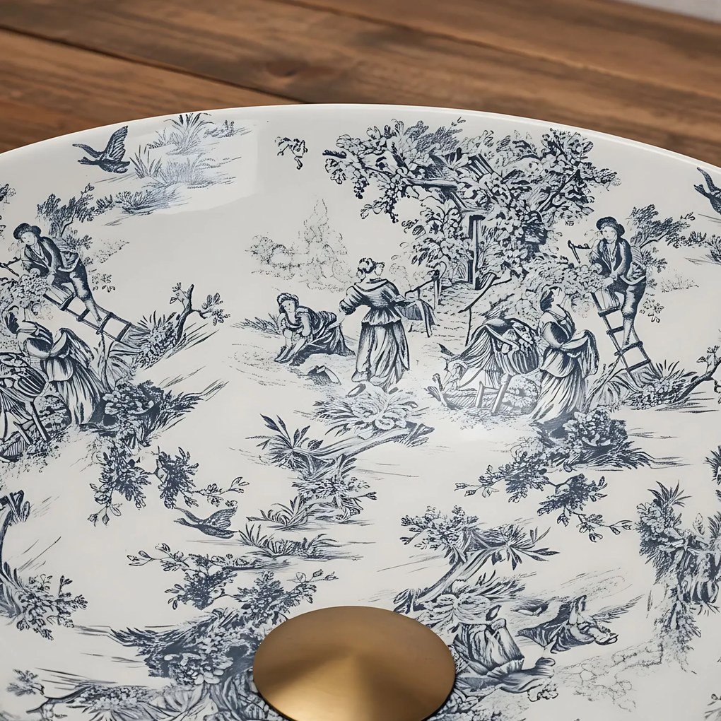 Rea Juliana, umyvadlo na desku 400x400x115 mm, bílá-modrá se vzorem, REA-U3608