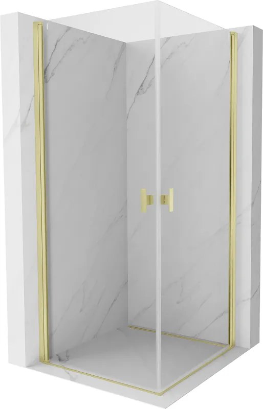 Mexen Mist-B, Duo výklopný sprchový kout 100 x 100 cm, 8mm čiré sklo, zlatý matný profil, 8A2-100-100-55-00