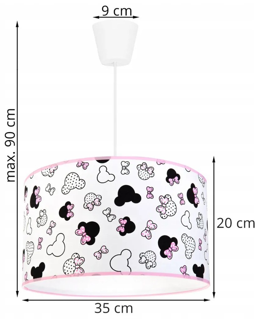 Dětské závěsné svítidlo Minnie, 1x textilní stínítko se vzorem, (fi 35cm)