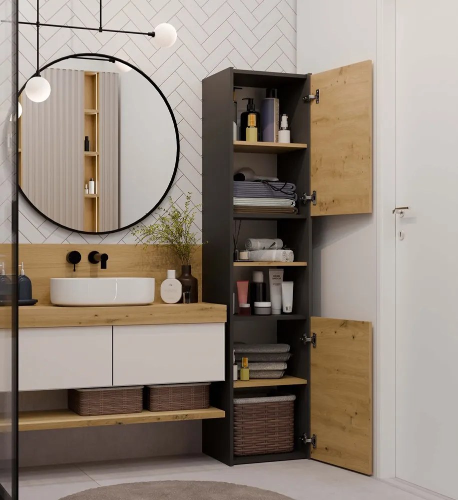 Koupelnový sloupek S40 antracit/dub artisan