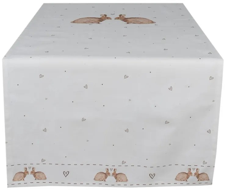 Bílý bavlněný běhoun se vzorem králíčků Bunnies in Love – 50x140 cm