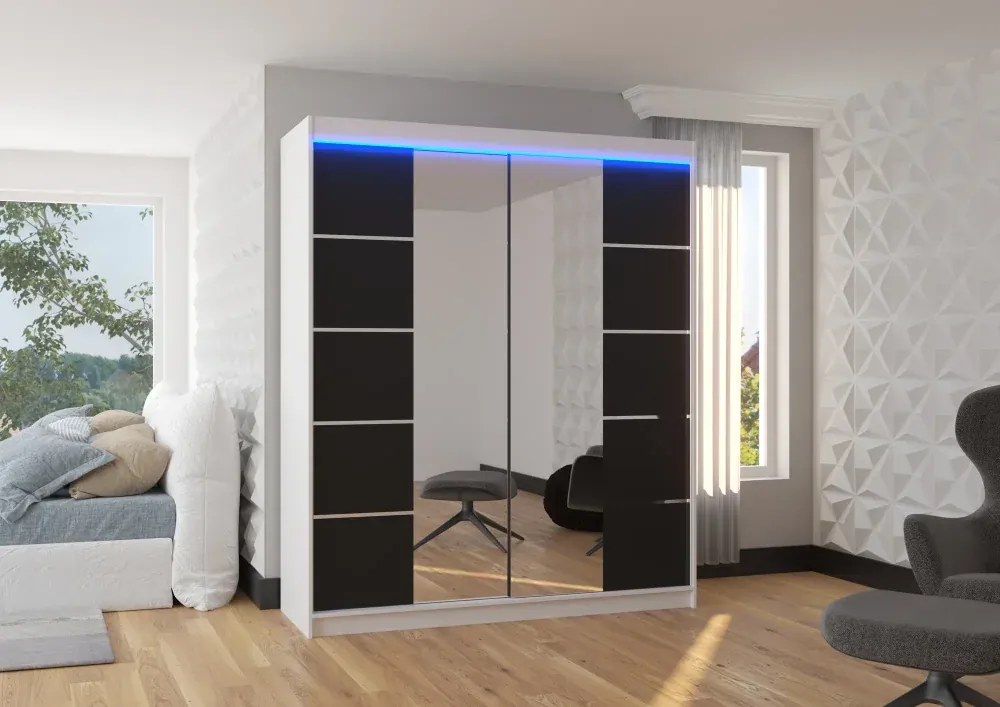 Posuvná skříň se zrcadlem a LED osvětlením TRAVES 180