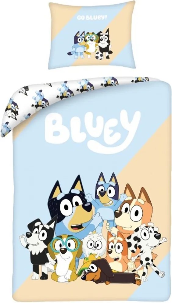 Bavlněné ložní povlečení Bluey - motiv Parta kamarádů - 100% bavlna - 70x90 cm + 140x200 cm