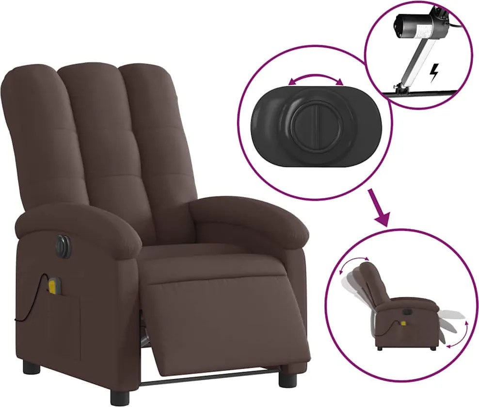 Elektrické masážní polohovací křeslo tmavě hnědé textil 3204085