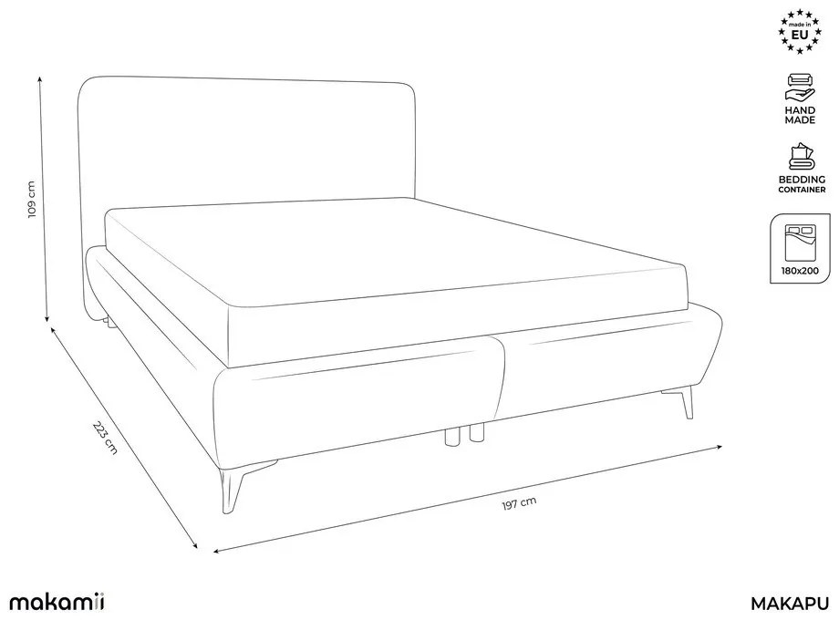 Tmavě šedá čalouněná dvoulůžková postel s úložným prostorem s roštem 180x200 cm Makapu – Makamii