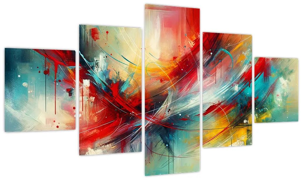 Obraz - Abstrakce s červenou (125x70 cm)