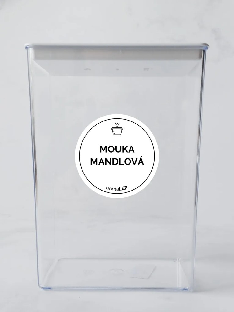 MOUKA MANDLOVÁ - omyvatelná samolepka na dózu, výběr rozměrů Ø 5 cm / 5 x 5 cm / 6 x 8 cm | DomaLEP