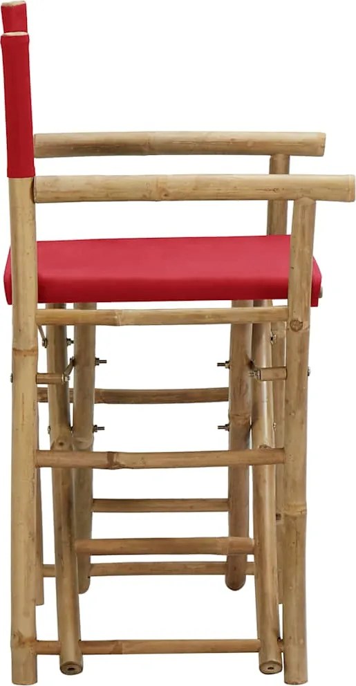 Skládací režisérská křesla 2 ks červená bambus a textil 313031