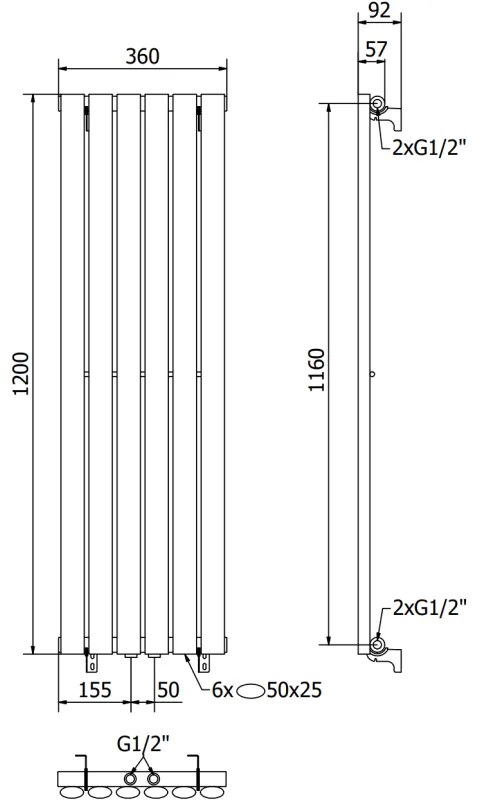 Mexen Oregon designový radiátor 1200 x 350 mm, 417 W, Černá - W202-1200-350-00-70