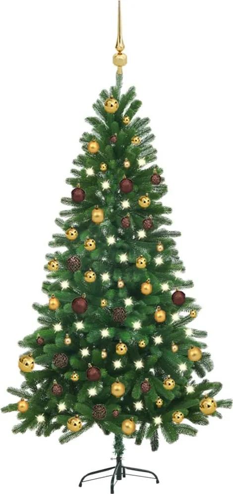 vidaXL Umělý vánoční stromek s LED a sadou koulí 150 cm zelený [3077640] Barva: Růže