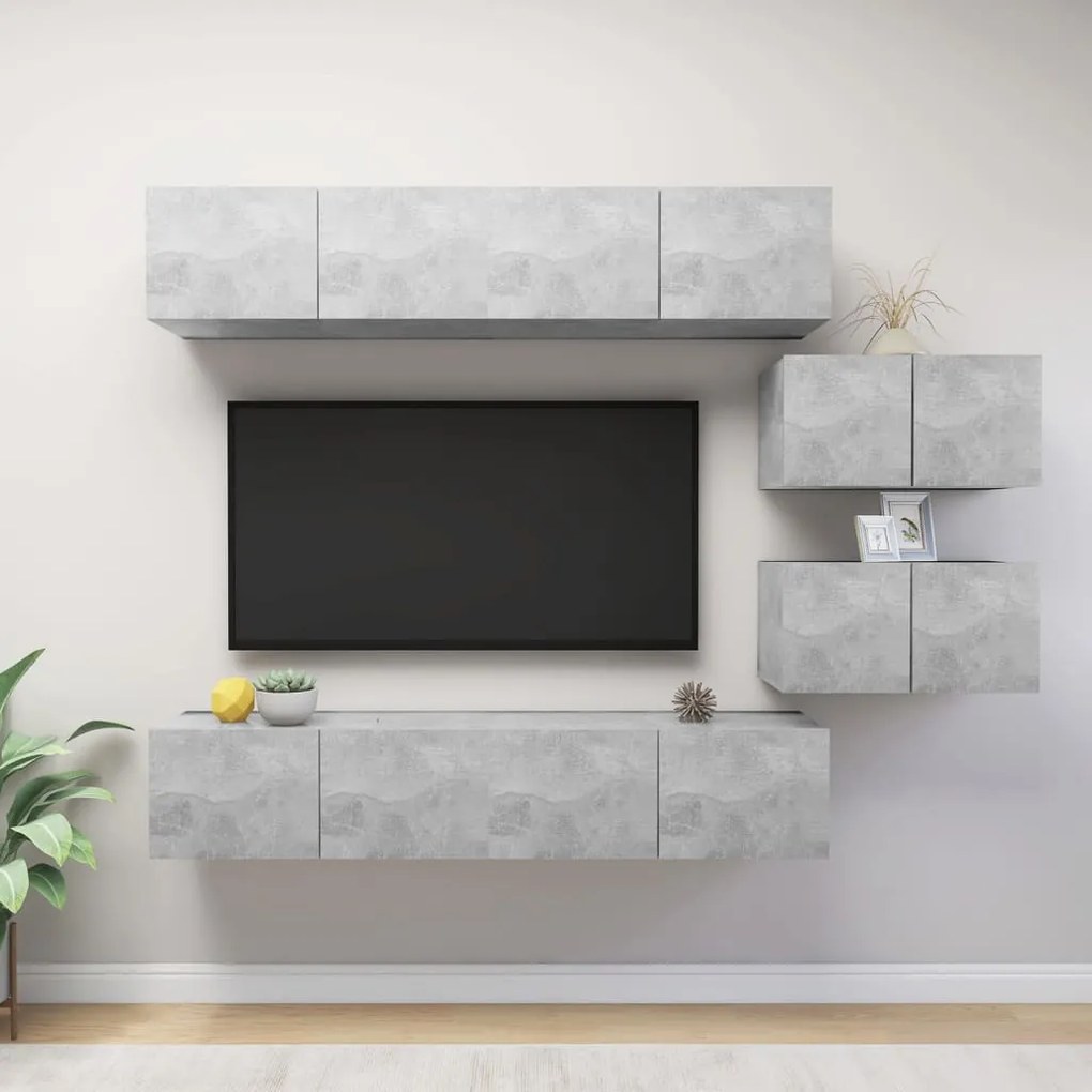 6dílný set TV skříněk betonově šedý kompozitní dřevo 3079146