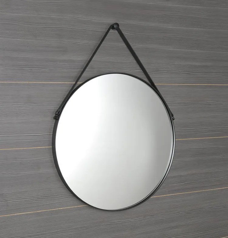Sapho Sapho, ORBITER LED podsvícené kulaté zrcadlo s koženým popruhem, o 60cm, černá mat