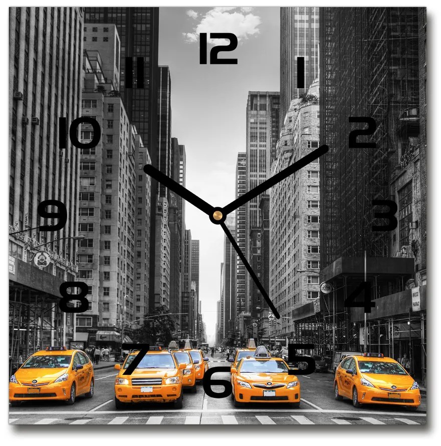 Wallmuralia Skleněné hodiny čtverec Taxi New York 30x30 cm