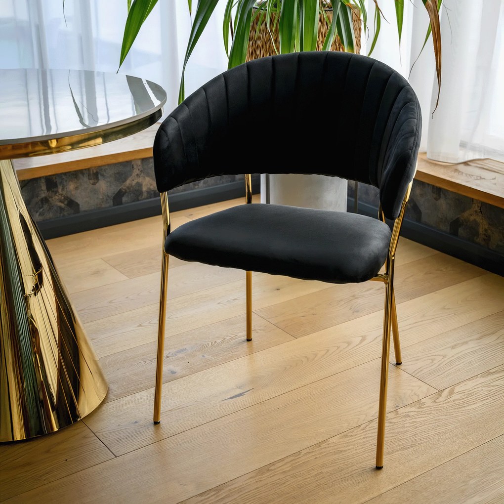 Designové jídelní křeslo, černá Velvet látka/gold chrom zlatý, DASMIN TYP 1
