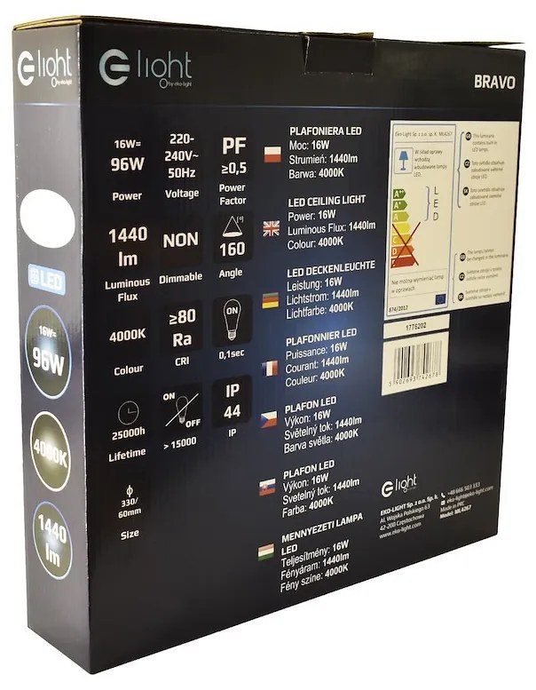 Stropní LED svítidlo Bravo, 1x LED 16w, 4000k, ch