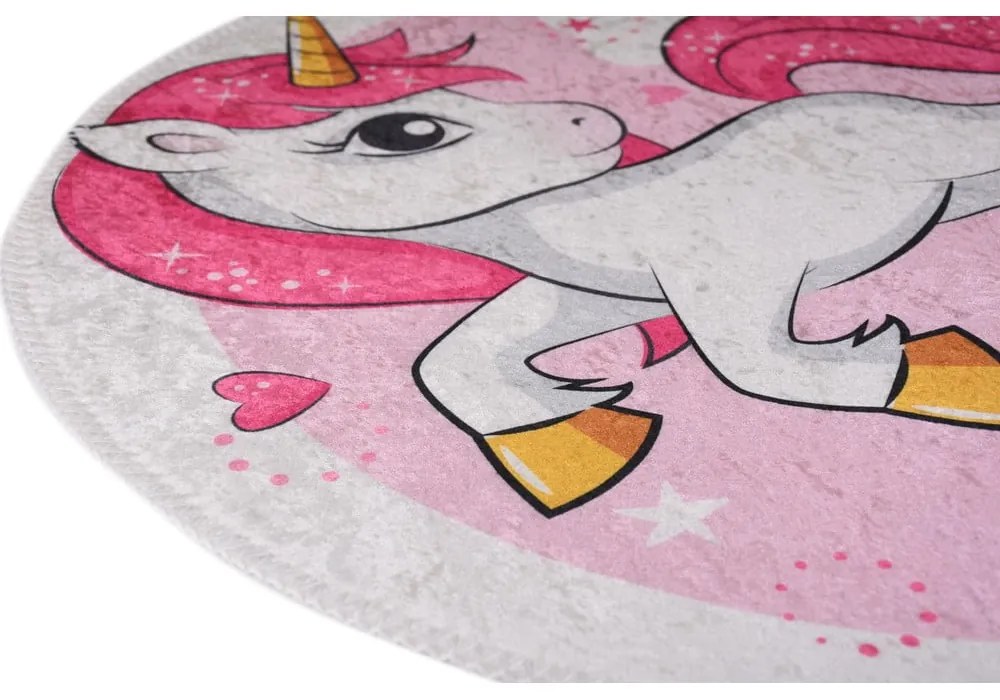 Růžový pratelný dětský koberec ø120 cm Pink Unicorn – Vitaus