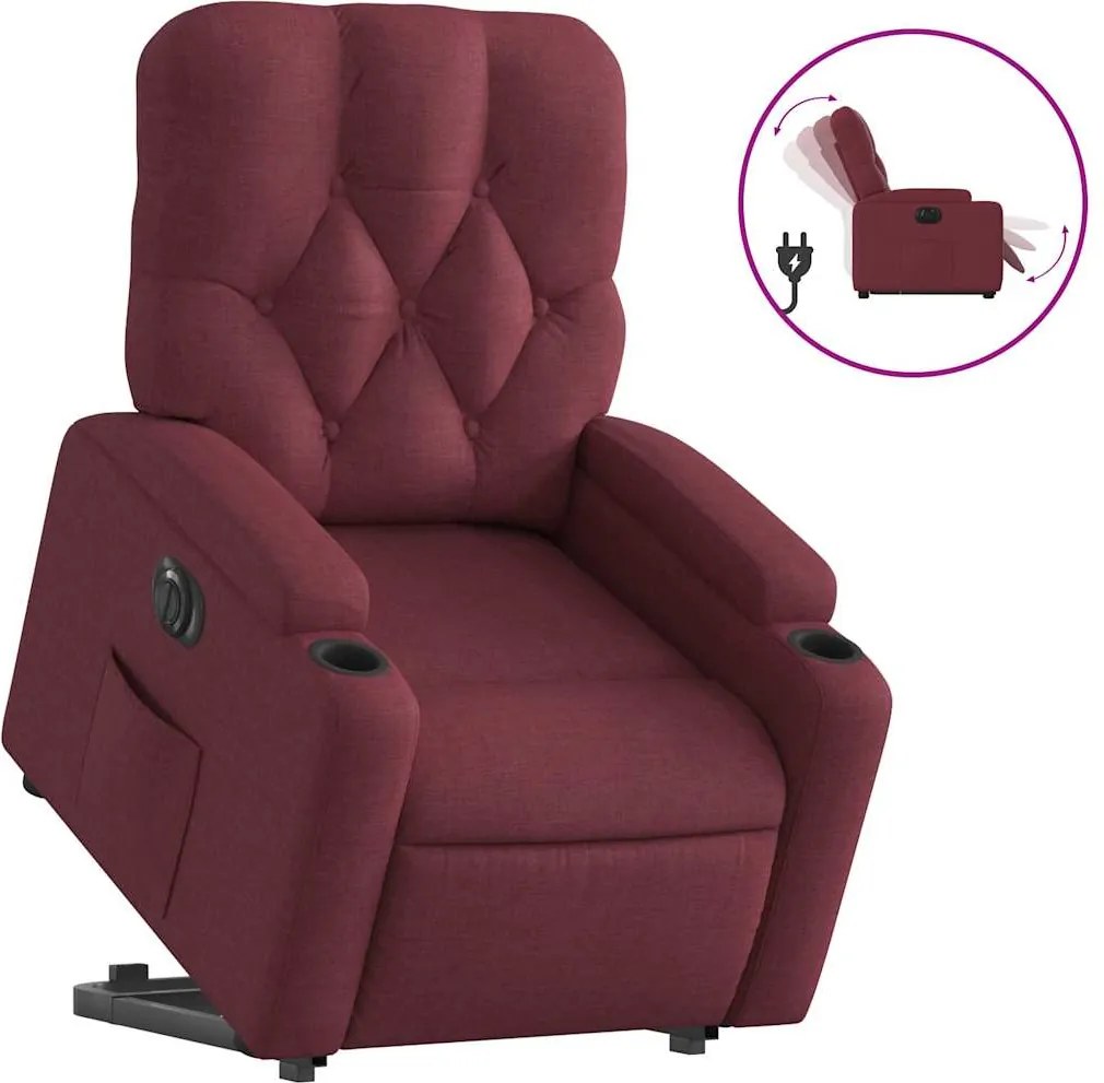 Elektrické zvedací polohovací křeslo vínové textil 3204737