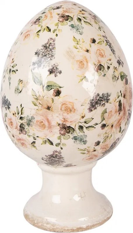 Béžové keramické vajíčko na podstavci s růžemi Rosina XL - Ø 17*28 cm