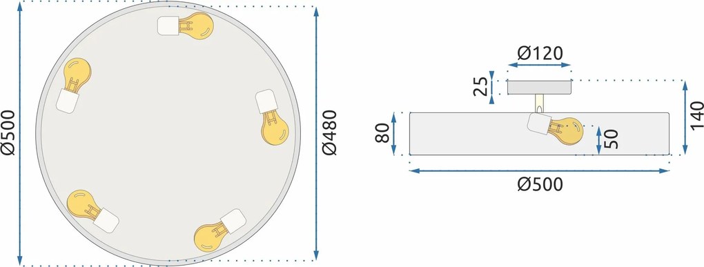Toolight - Stropní svítidlo 50 cm 5xE27 60W APP860-C, černá-zlatá, OSW-08956