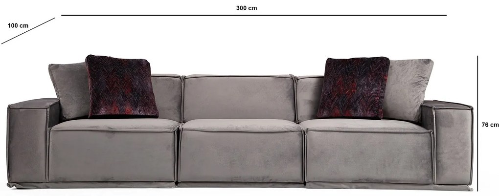 Designová 3-místná sedačka Valtina 300 cm šedá