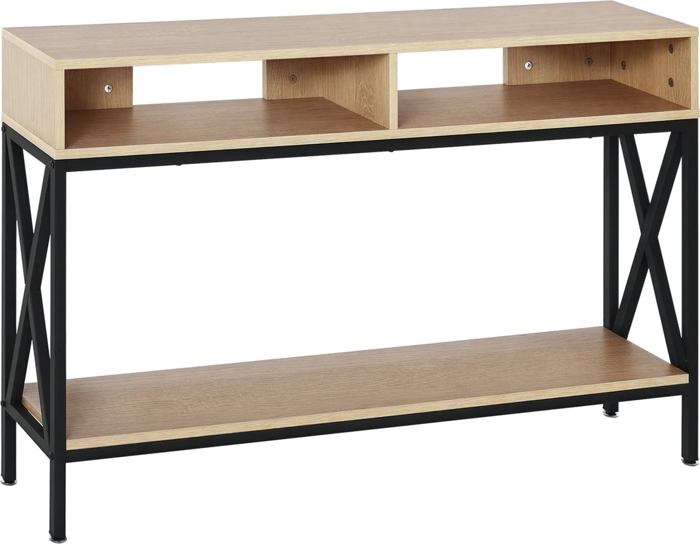 Konferenční stolek HOMCOM do předsíně s 2 přihrádkami a policí 120x23,5x75 cm Dub a Černá | Aosom
