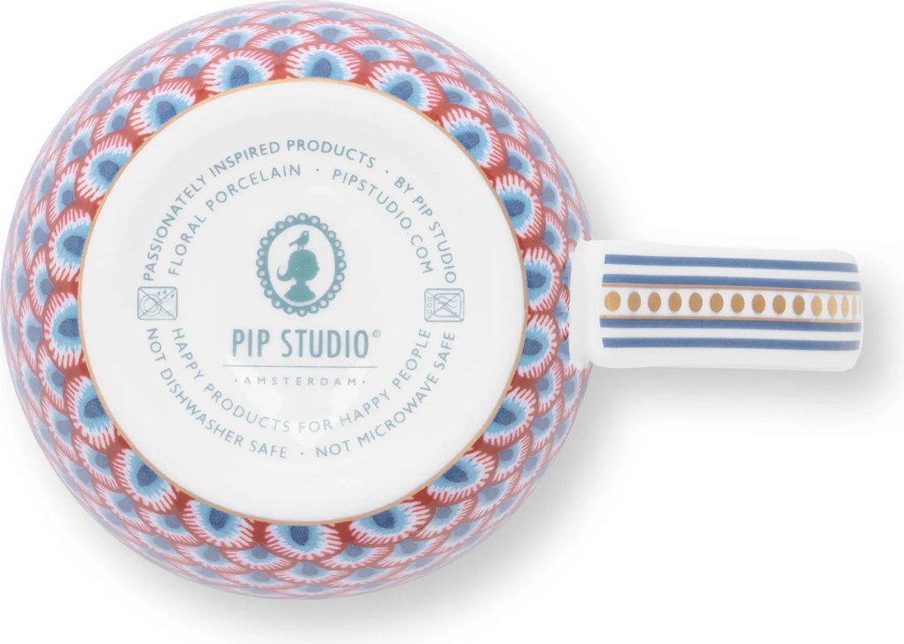 Pip Studio Flower Festival Scallop hrnek 180cm, červeno-modrý (hrnek z tenkostěnného porcelánu)