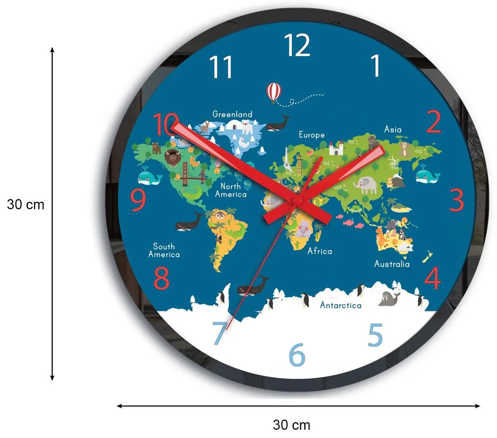 Dětské nástěnné hodiny Mirro Mapa světa 30 cm vícebarevné